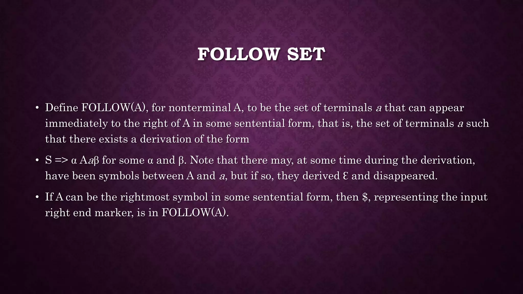 First and follow set | PPTX