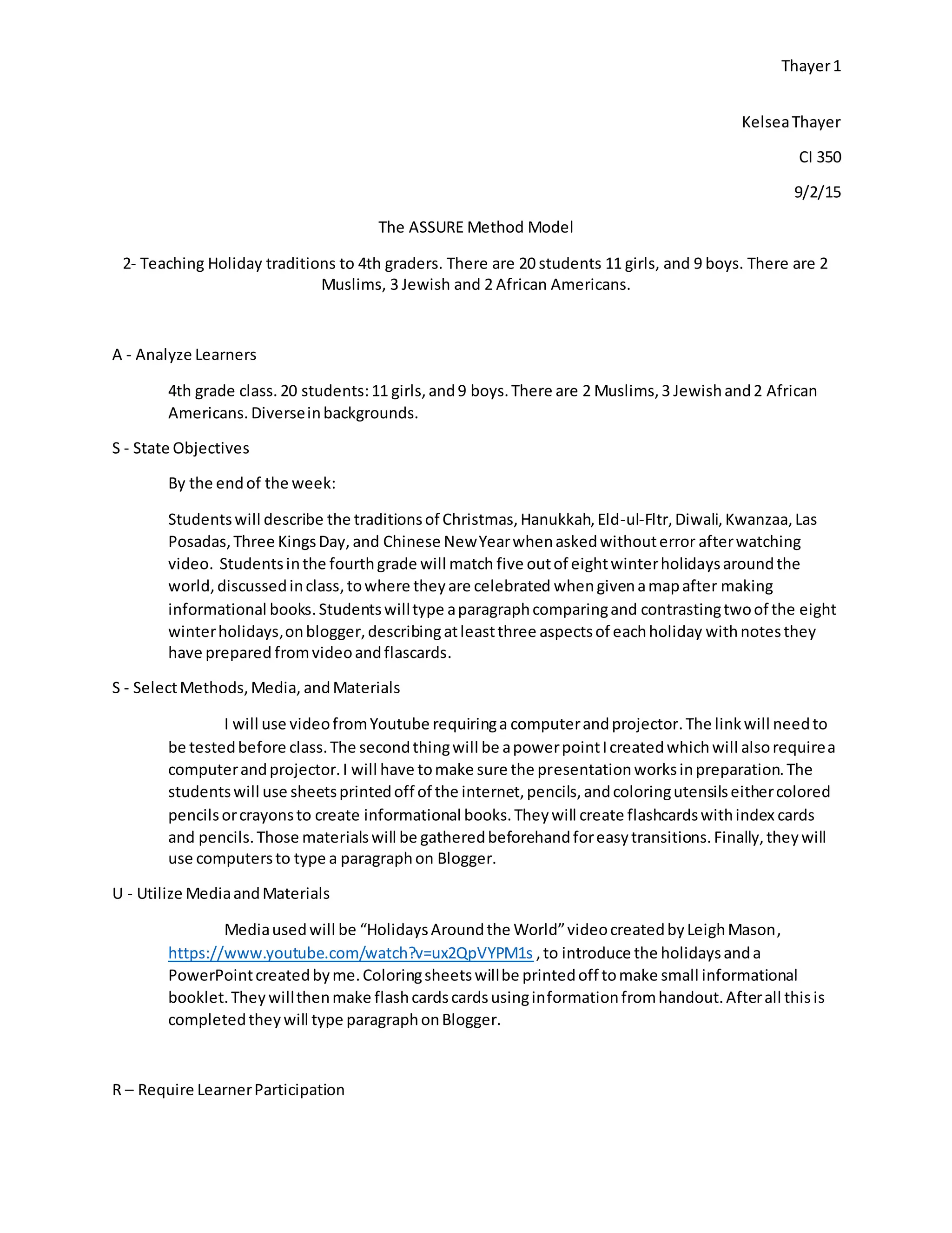 First Assure Method Model Example | DOCX