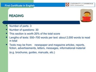 First Certificate in English | PPT | Standardized Testing | Educational ...