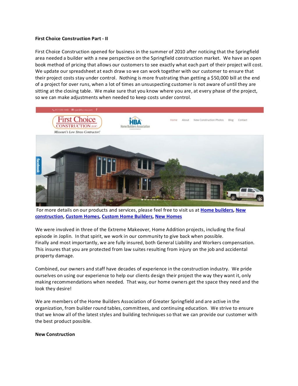 First choice construction part ii