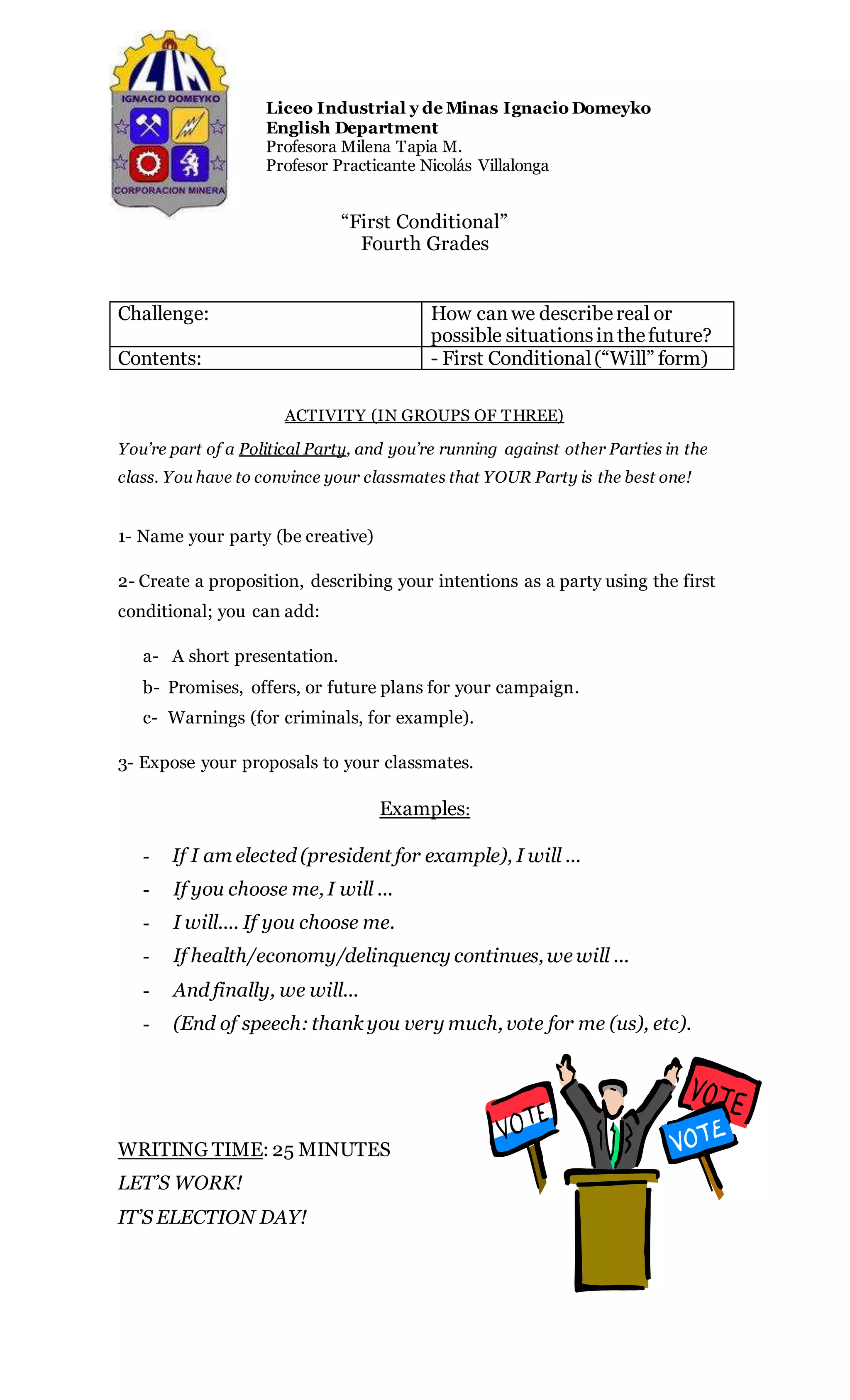 First conditional activity fourth grades | PDF