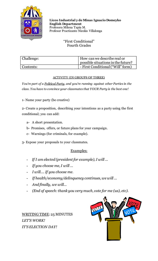 First conditional activity fourth grades | PDF