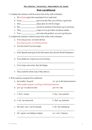 First Conditional Exercises | PDF