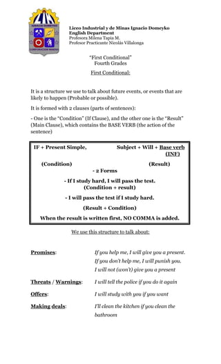 First conditional factsheet fourth grades | PDF