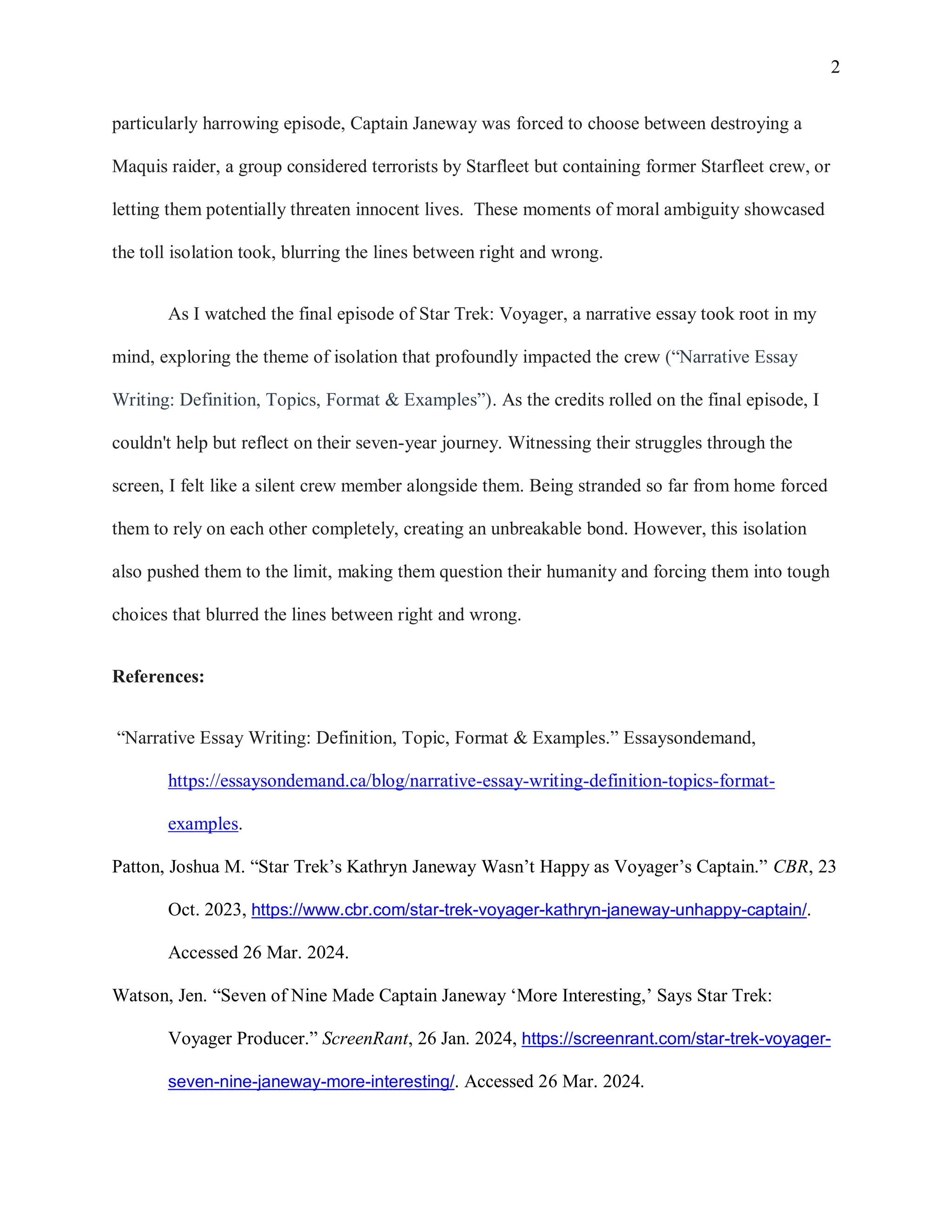 Star Trek - Narrative Essay Example (MLA Style) - Film Studies | PDF