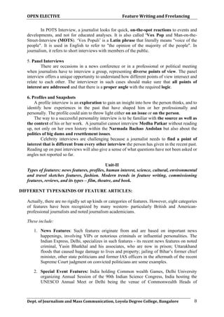 Journalism notes on: Feature Writing and Freelancing, which will ...