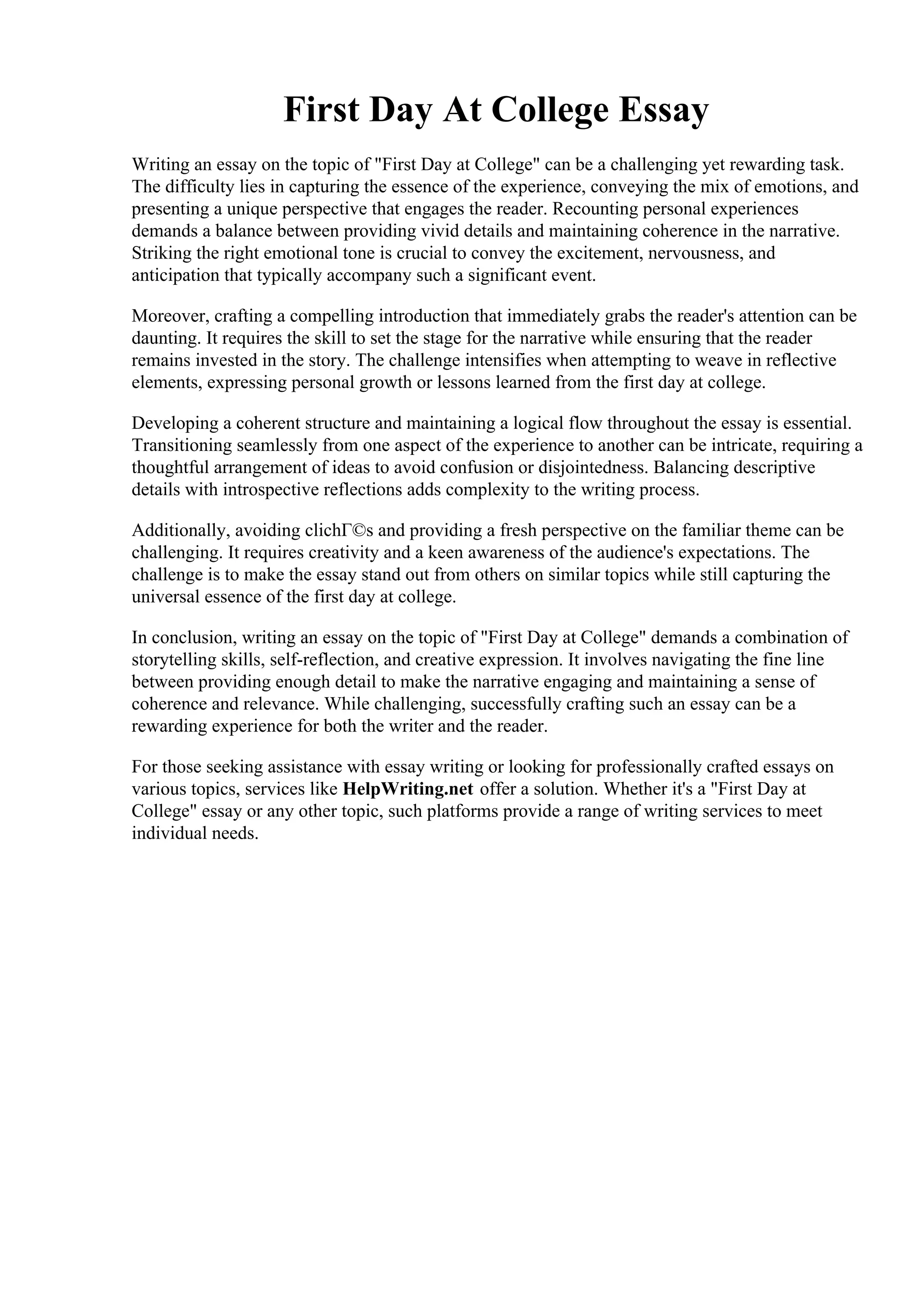 First Day At College Essay | PDF