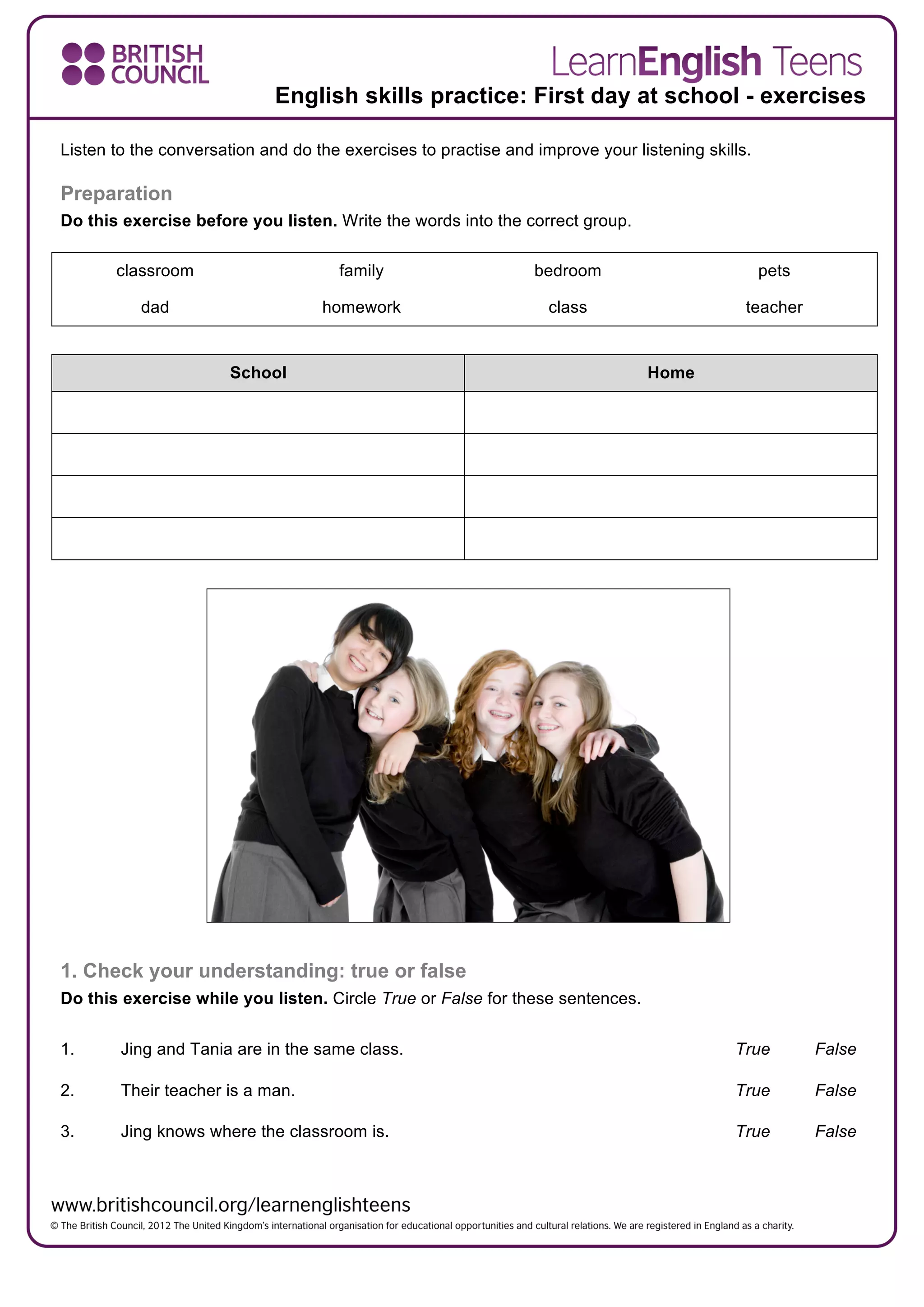 First day at_school_-_exercises_1 (1) | PDF