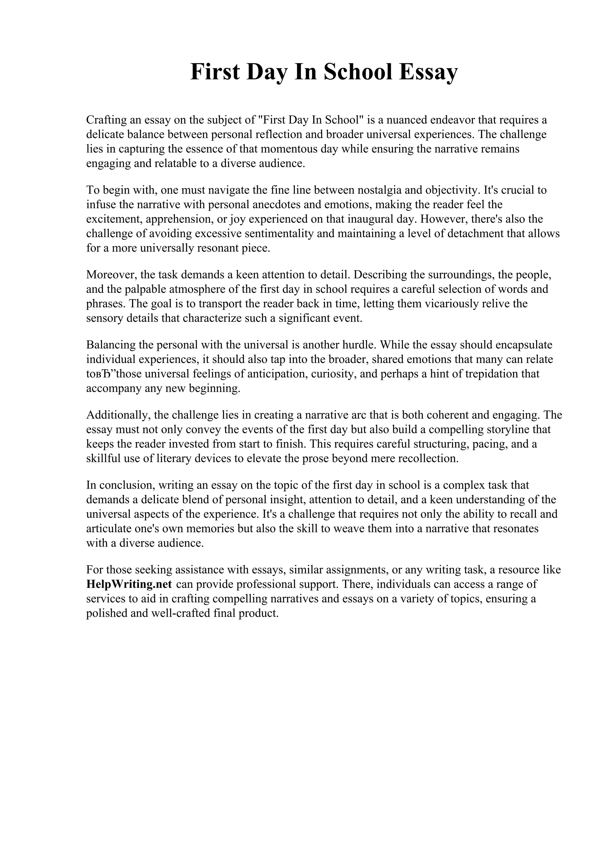 First Day In School Essay.pdf