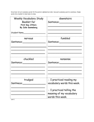 First Day Jitters Vocabulary ABC | PDF | Education