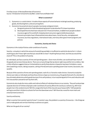 Introduction to Economics (first day lesson) | DOCX | Economy ...
