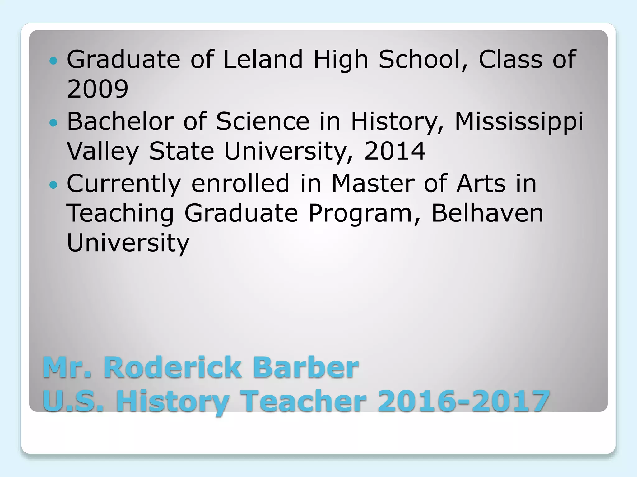 Roderick Barber First day of school | PPTX