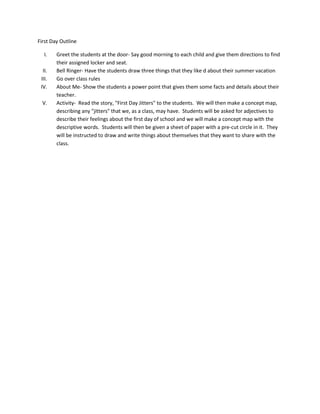 First Day Outline (15 minutes) | DOCX