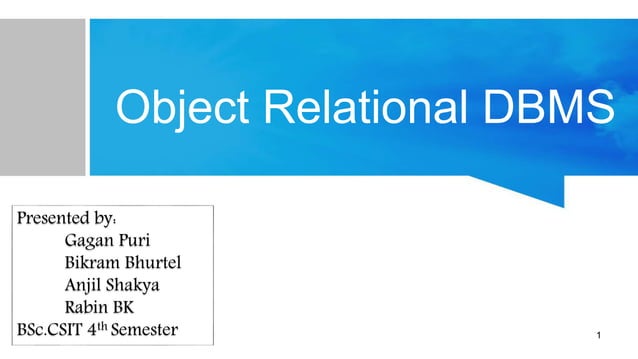 Object Relational Database Management System Ordbms Ppt