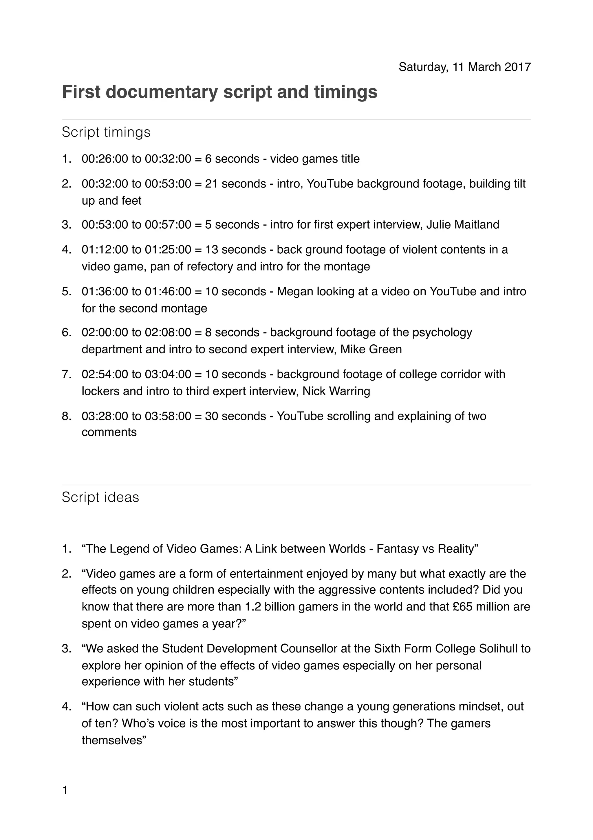 First documentary script and timings pdf | PDF