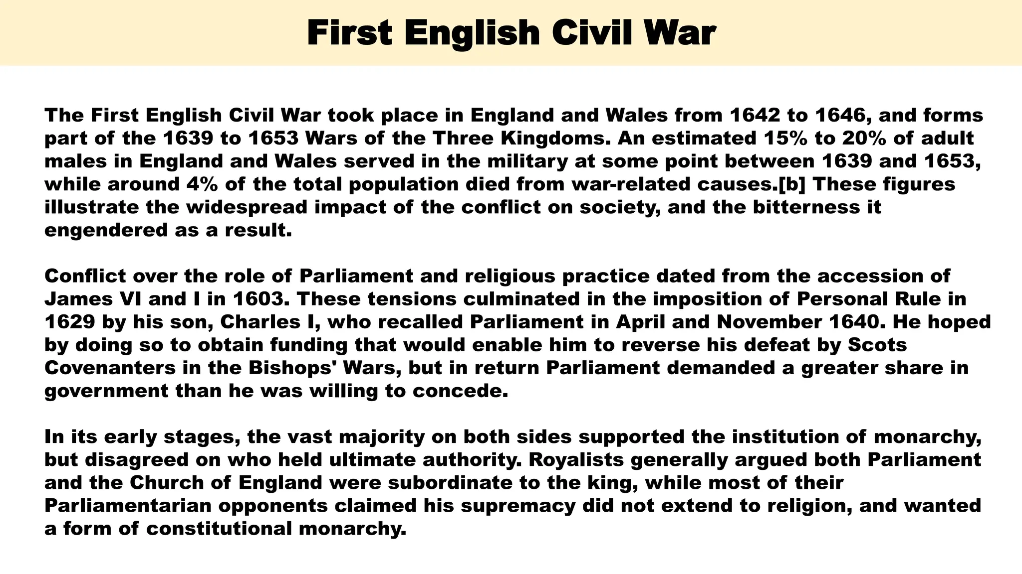 First English Civil War a history, photos and text from Wikipedia. | PPT