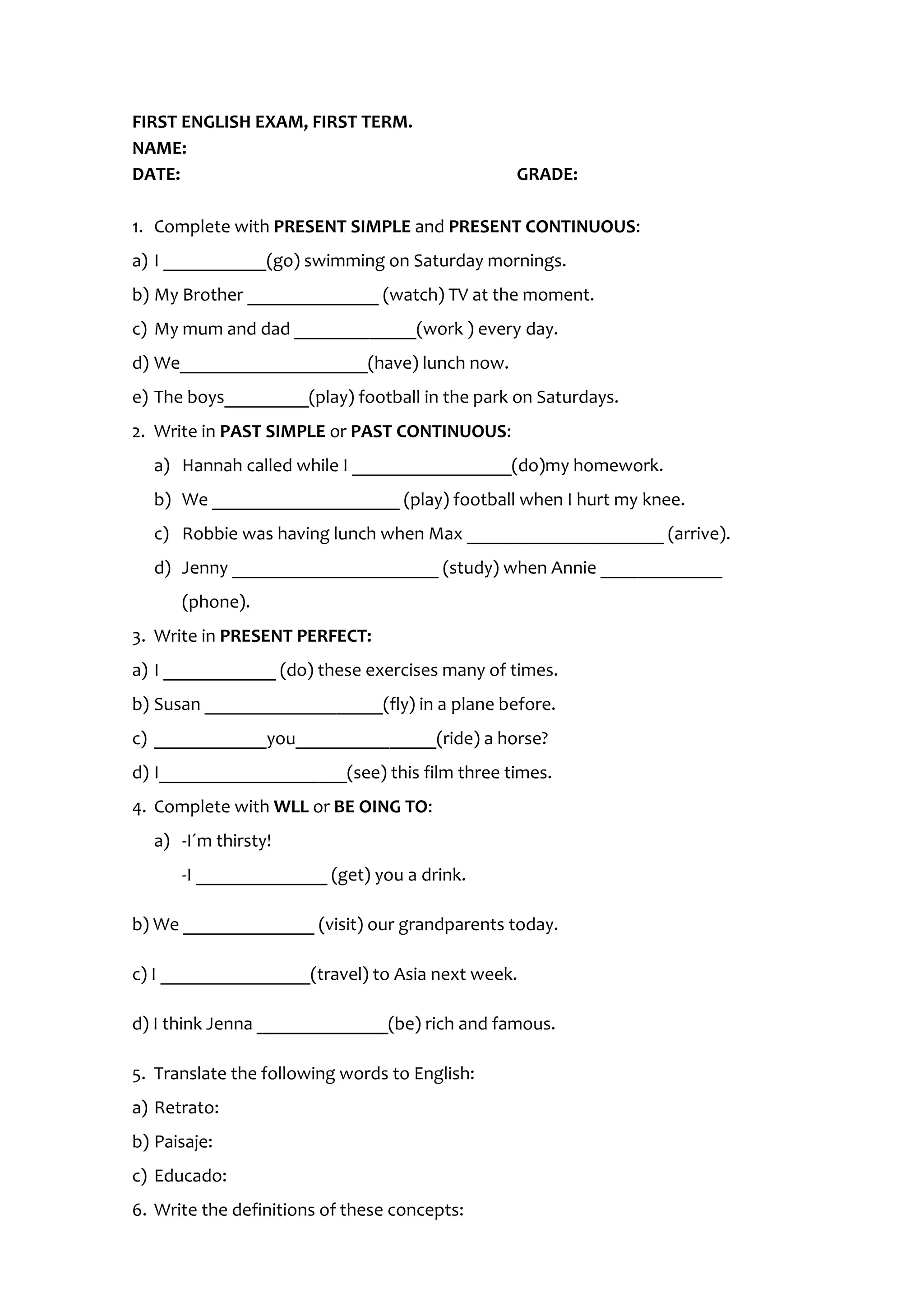 First english exam example | PDF