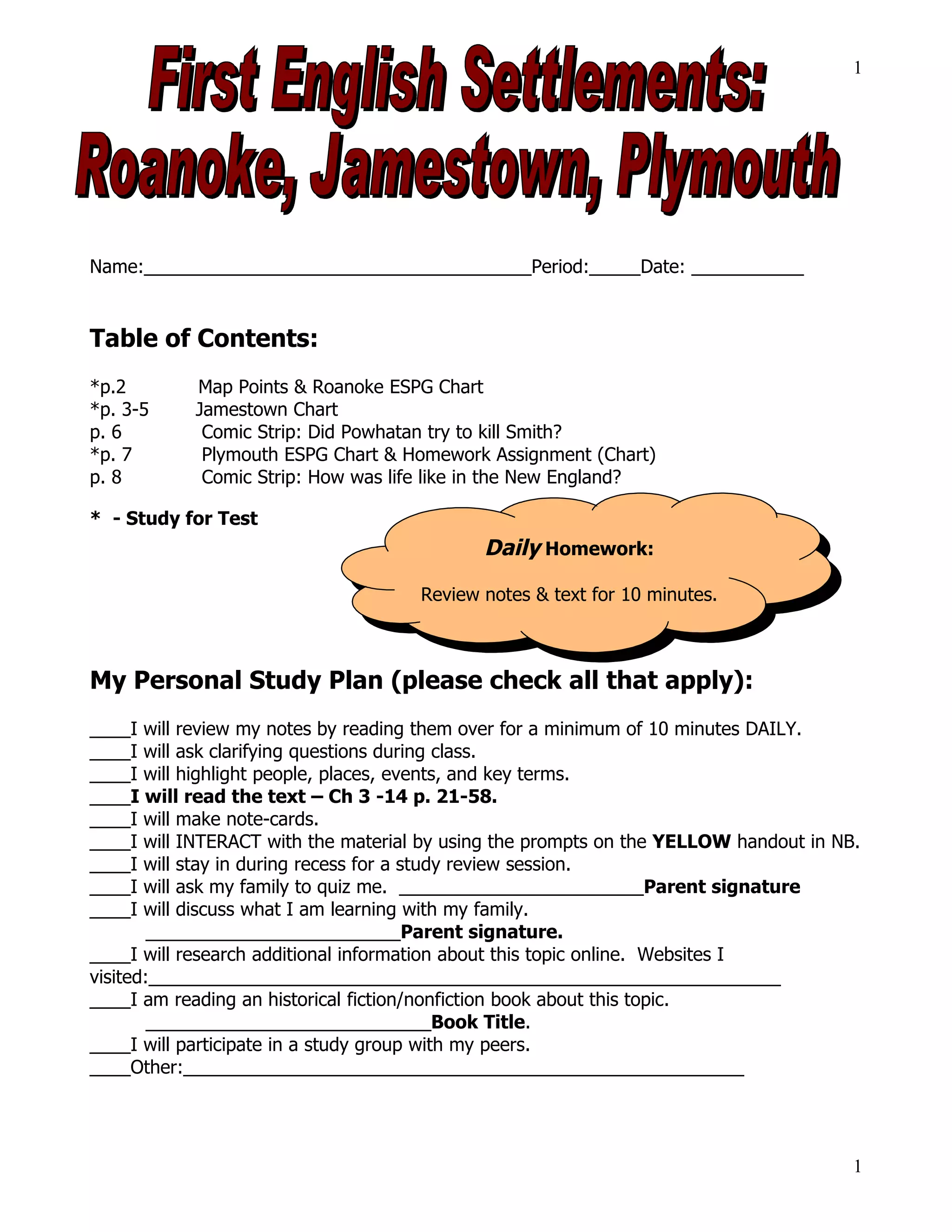 First English Settlements Roanoke Jamestown Plymouth Packet | DOC ...