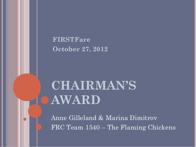 FIRSTFare 2012 Chairman's award