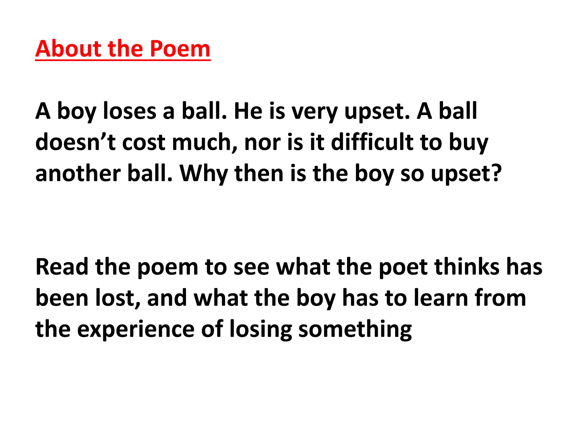 First Flight Poem 3 The Ball Poem.ppt