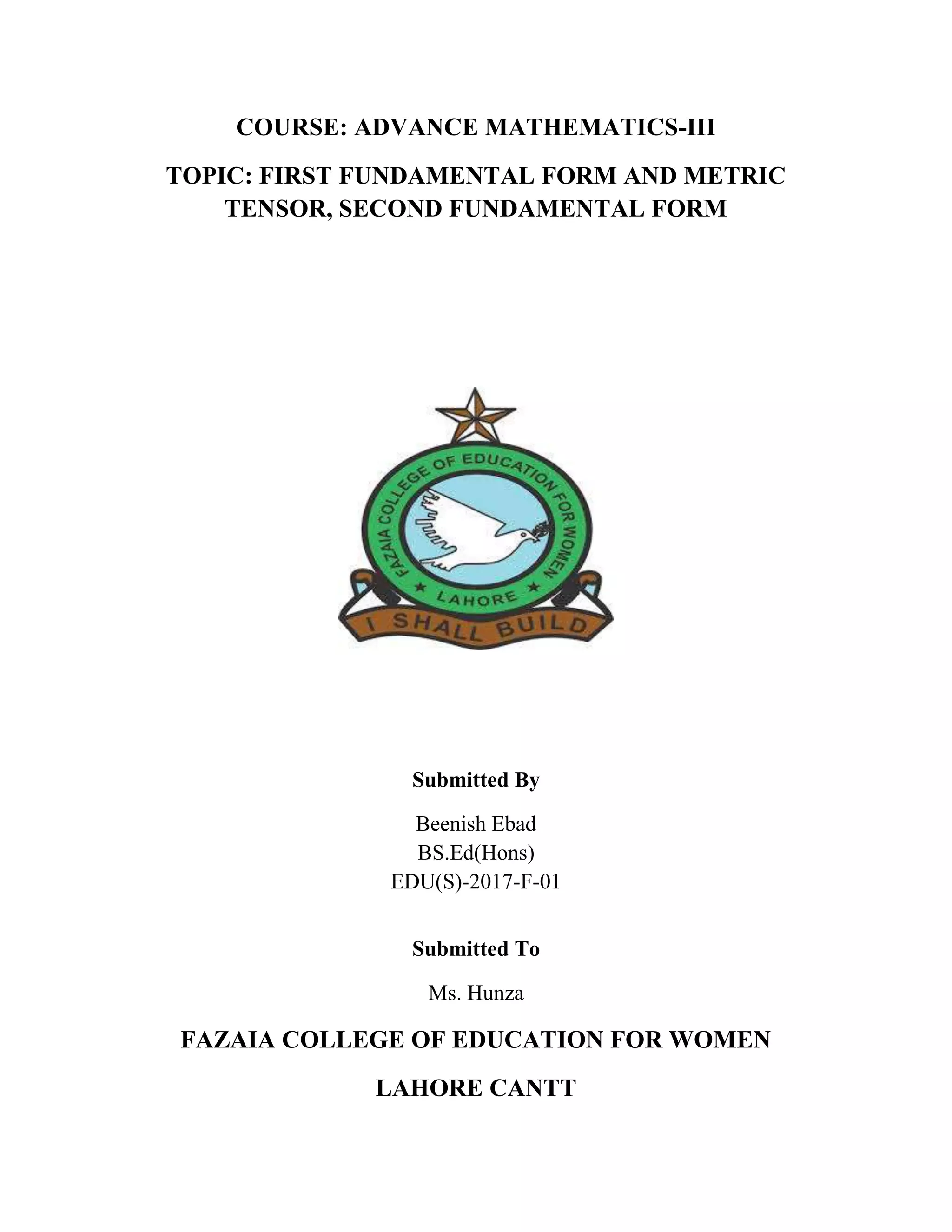 First fundamental form and metric tensor | PDF