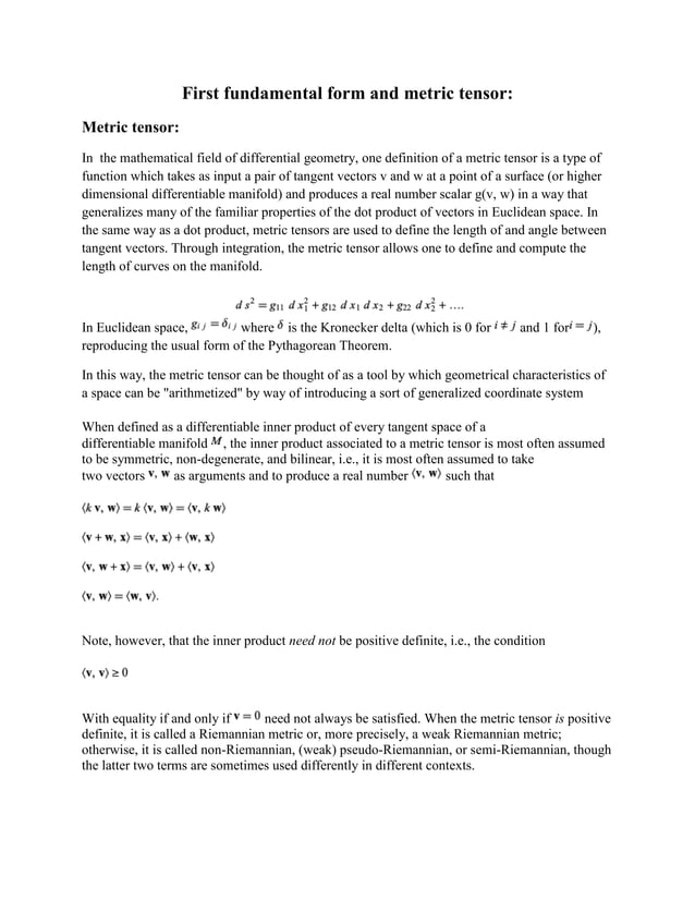 First fundamental form and metric tensor | PDF | Physics | Science