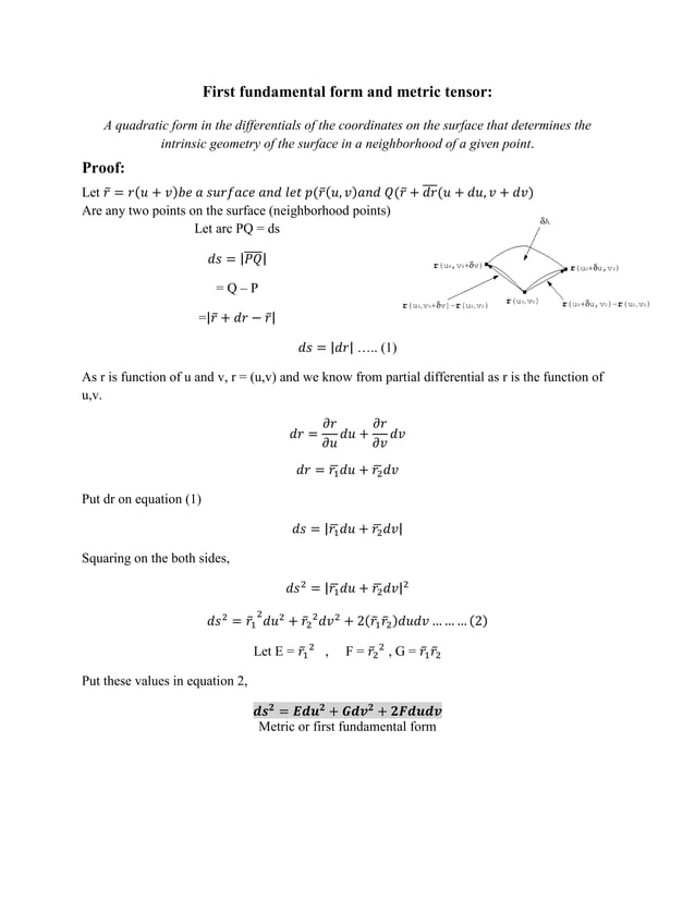 First fundamental form and metric tensor | PDF | Physics | Science