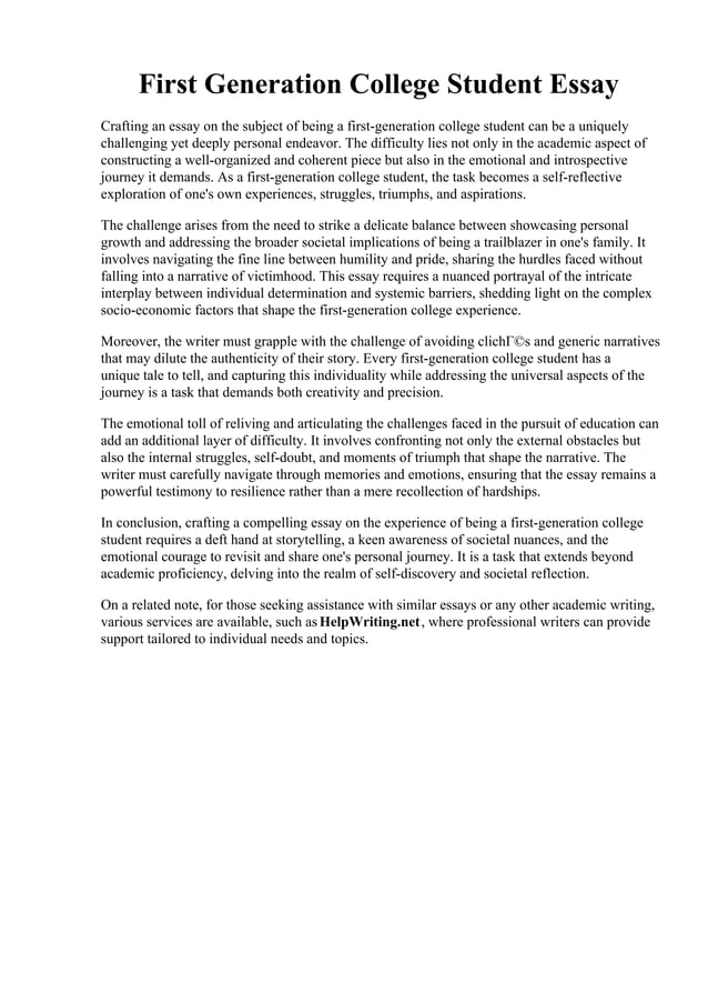 First Generation College Student Essay. Narrative Essay: First generation essay | PDF