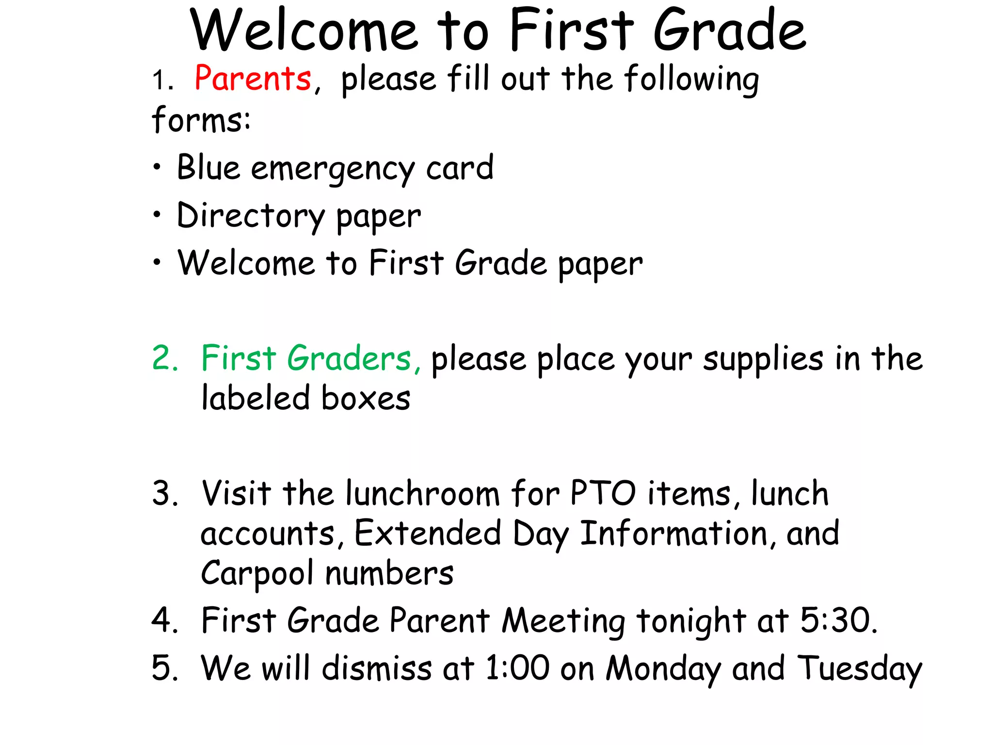 First grade parent night 2013 14 | PPTX