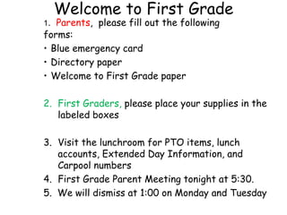 First grade parent night 2013 14 | PPTX