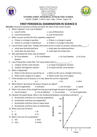 FIRST PERIODICAL EXAM IN SCIENCE 7,SCIENCE 8 AND AUTOMOTIVE SERVICING 8 ...