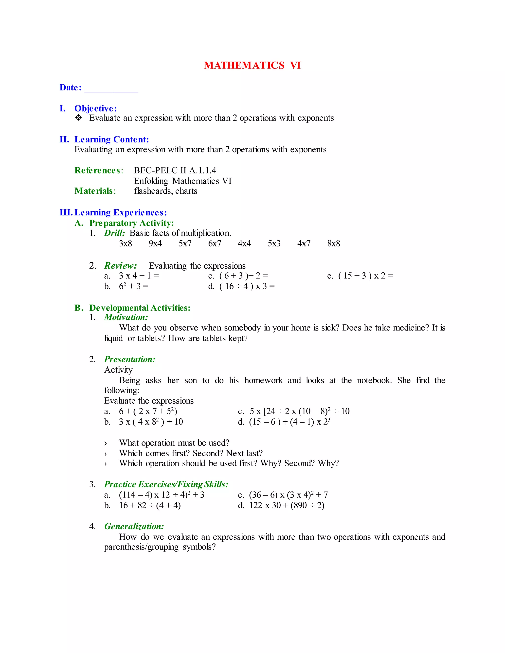 First grading mathematics vi | DOCX