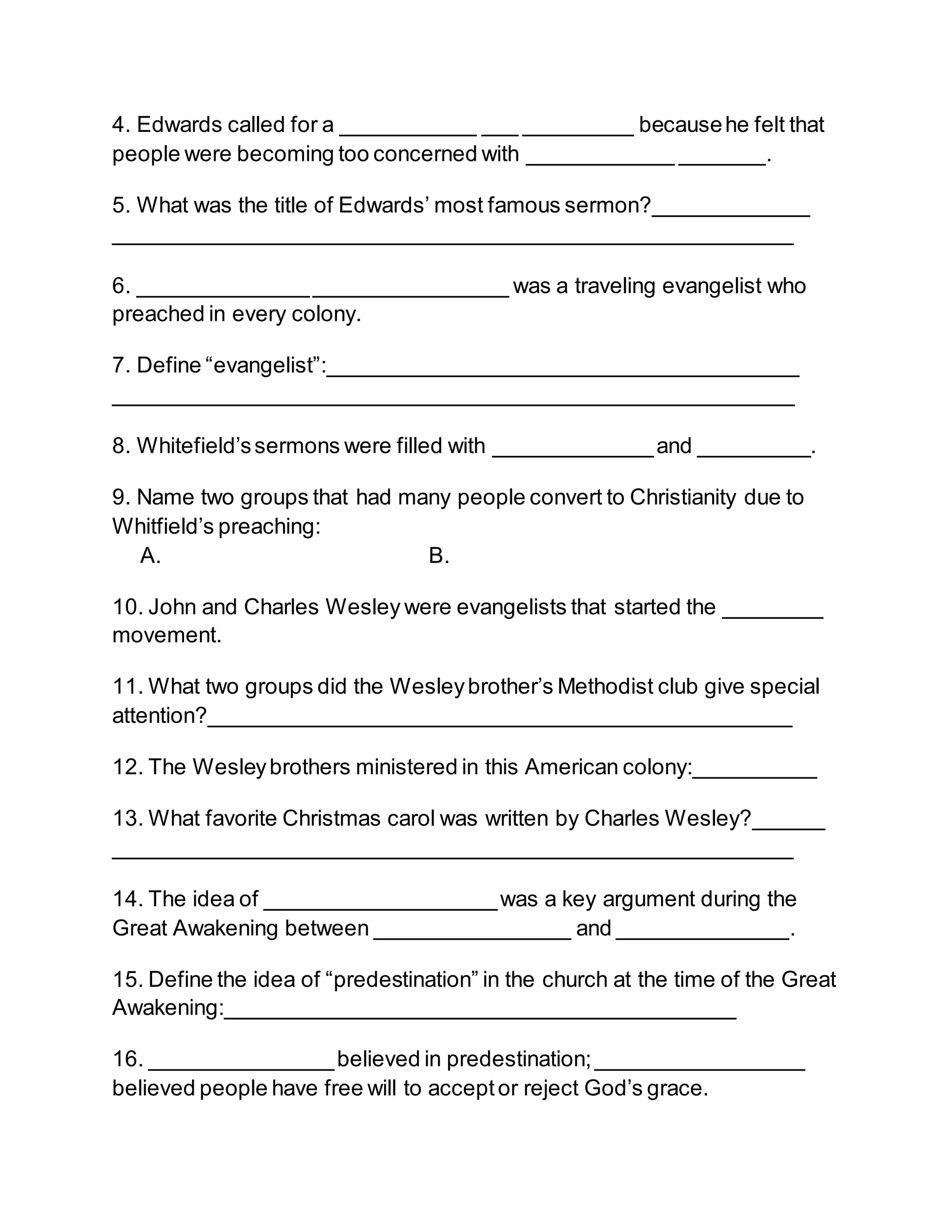 First Great Awakening Guided Notes | DOCX