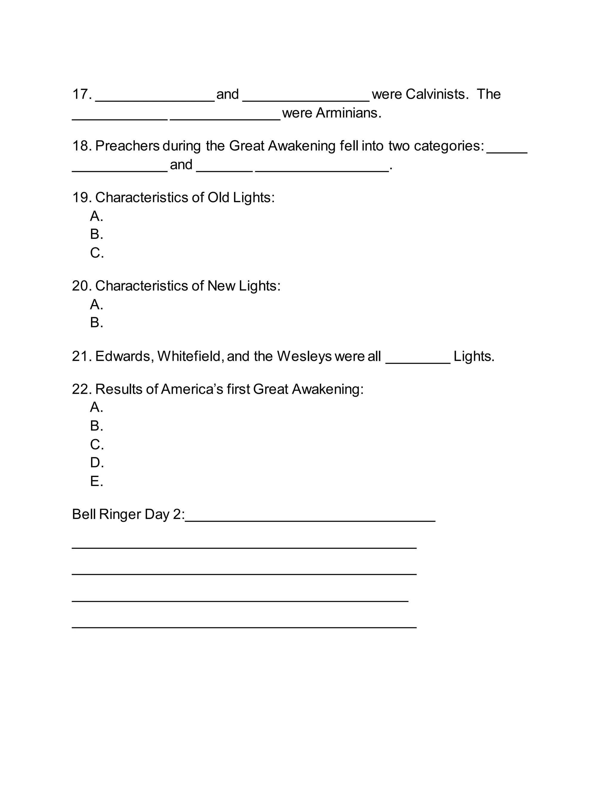 First Great Awakening Guided Notes | PDF