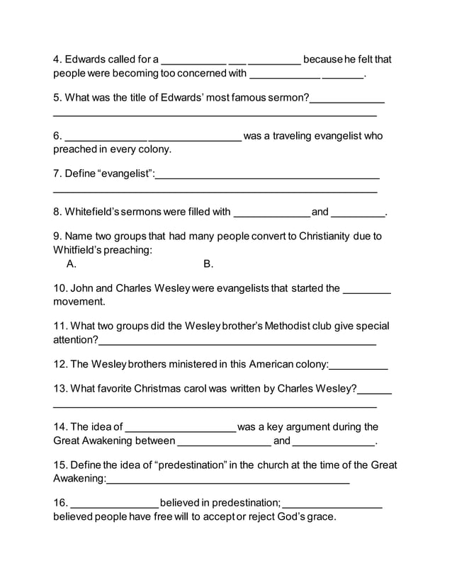 First Great Awakening Guided Notes | PDF