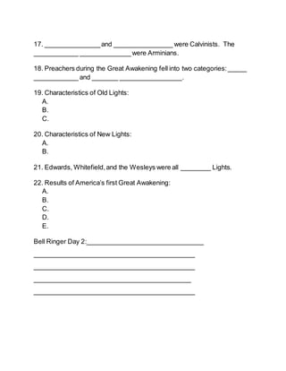 First Great Awakening Guided Notes | PDF