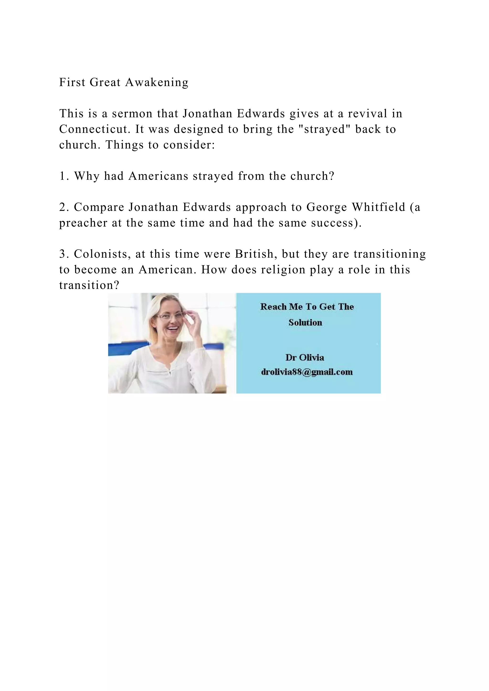 First Great AwakeningThis is a sermon that Jonathan Edwards give.docx