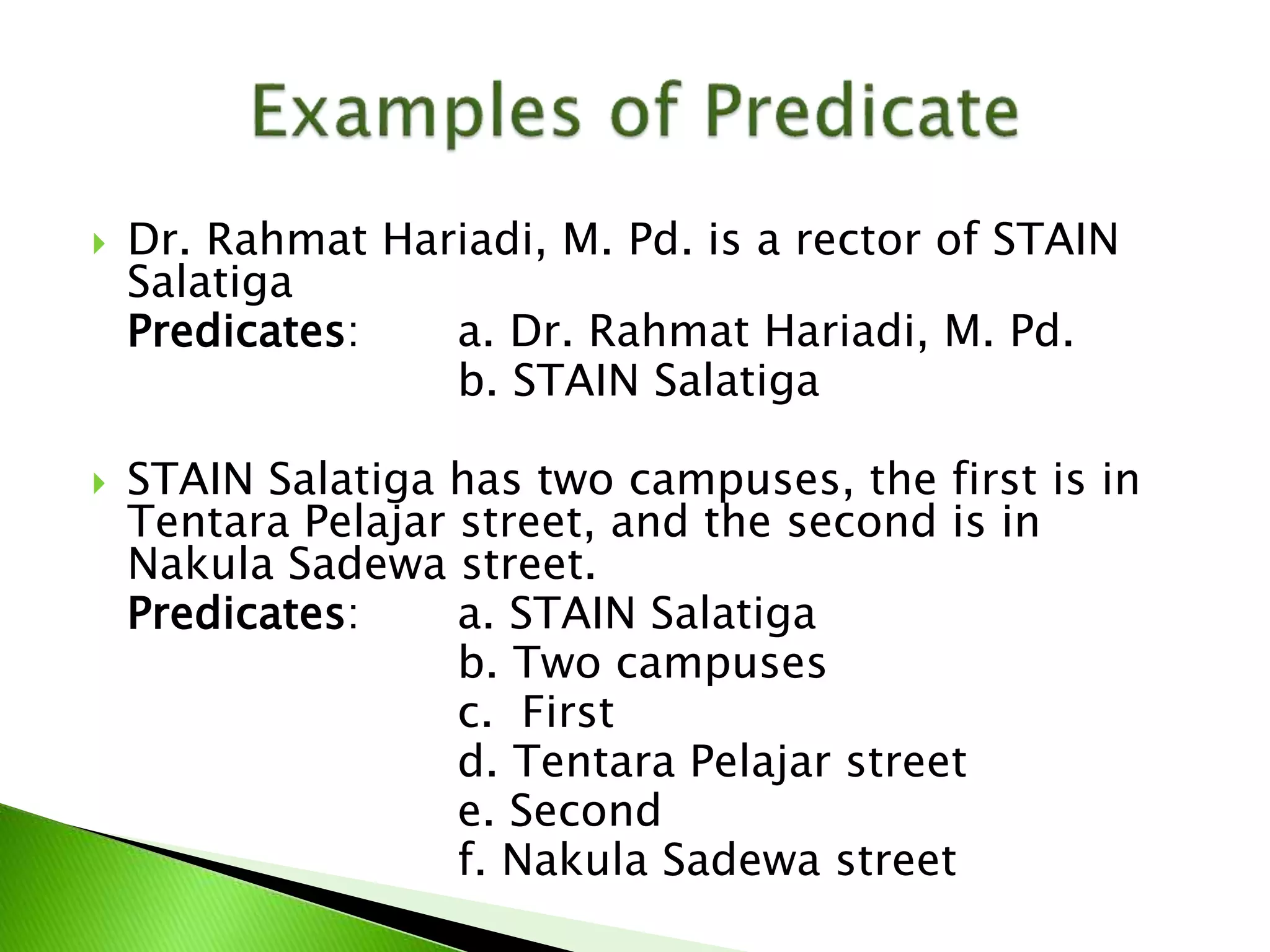 PREDICATOR, PREDICATE, AND DEGREE OF PREDICATES | PPTX