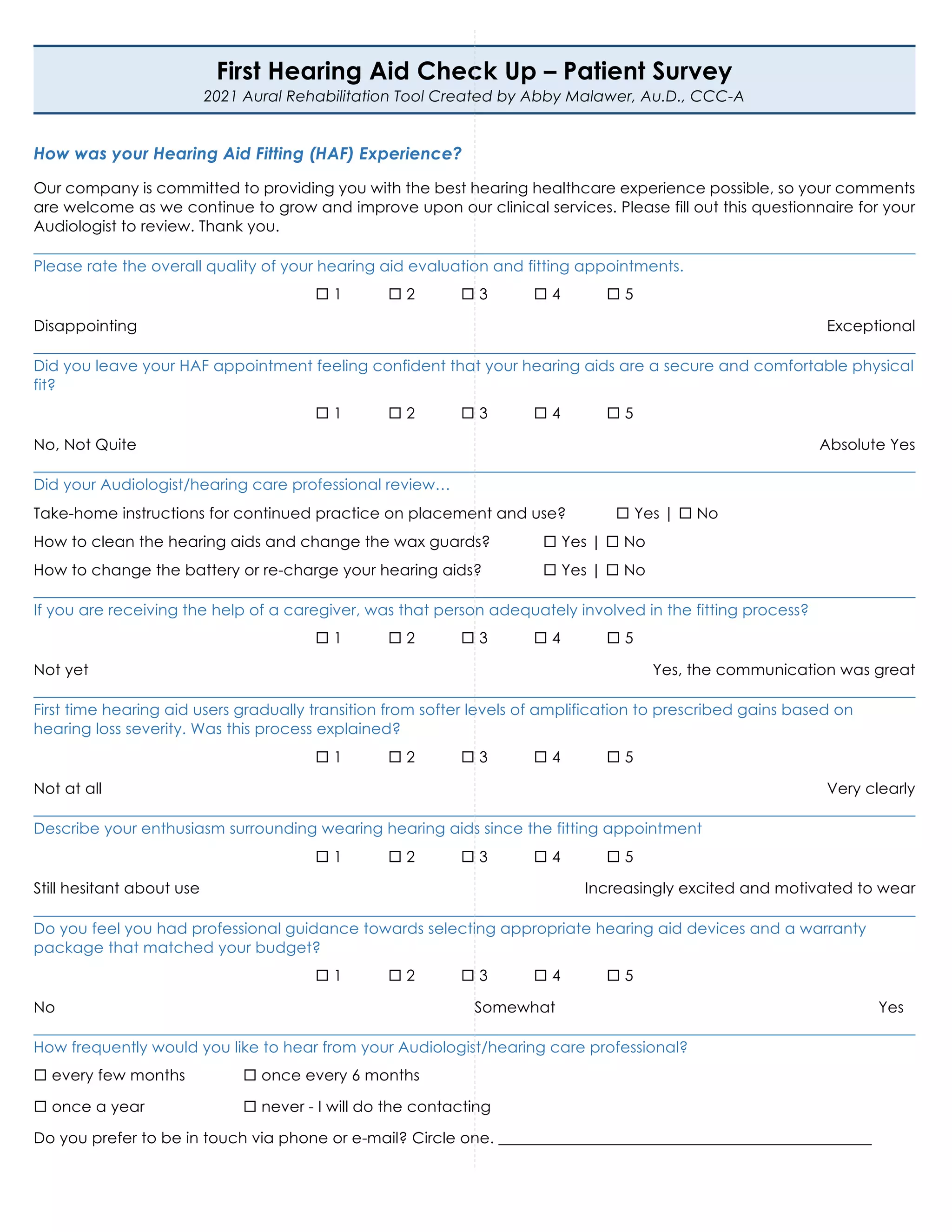First Hearing Aid Check Up - Patient Survey | PDF