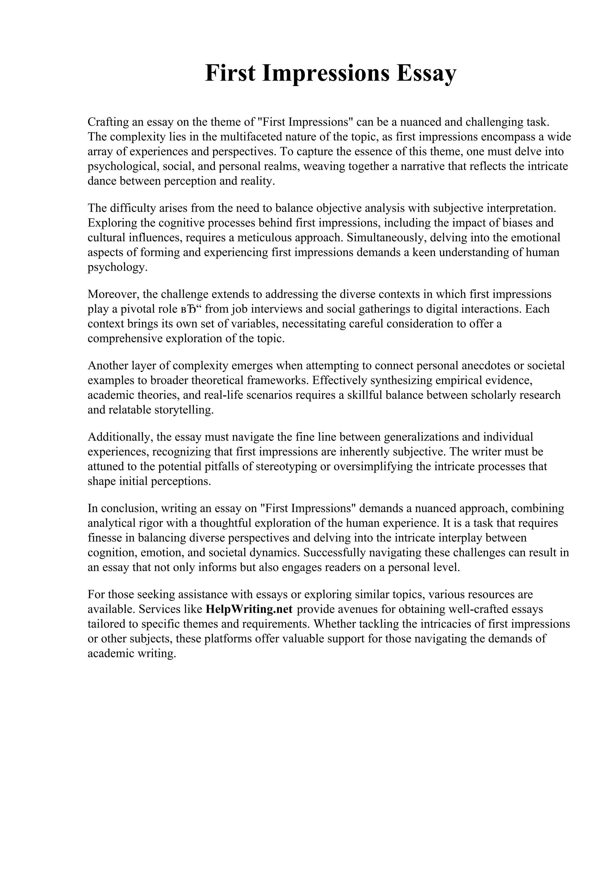 First Impressions Essay. Pacific States University | PDF