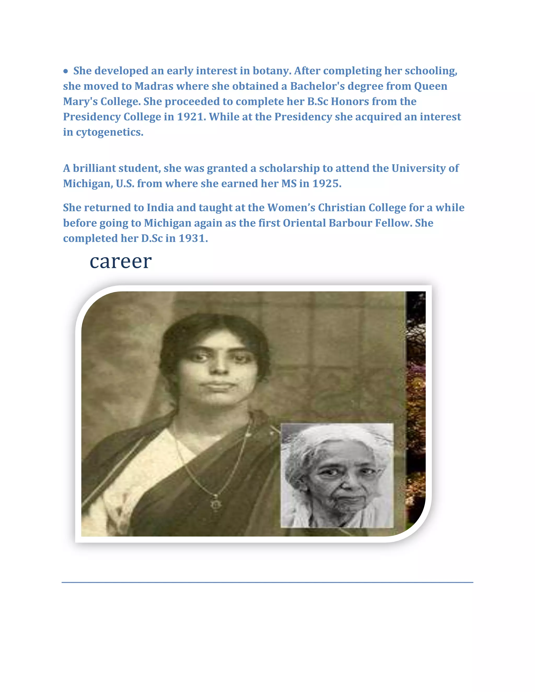 pride of indian women janaki ammal | PDF
