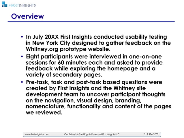 First insights - Sample Summary Report - Whitney UX Research | PPT