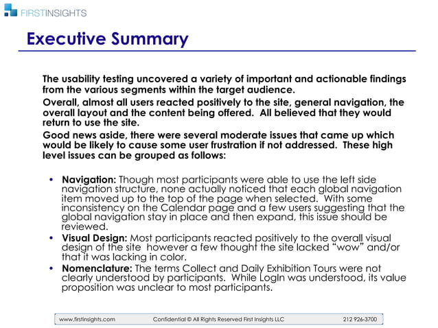 First insights - Sample Summary Report - Whitney UX Research | PPT