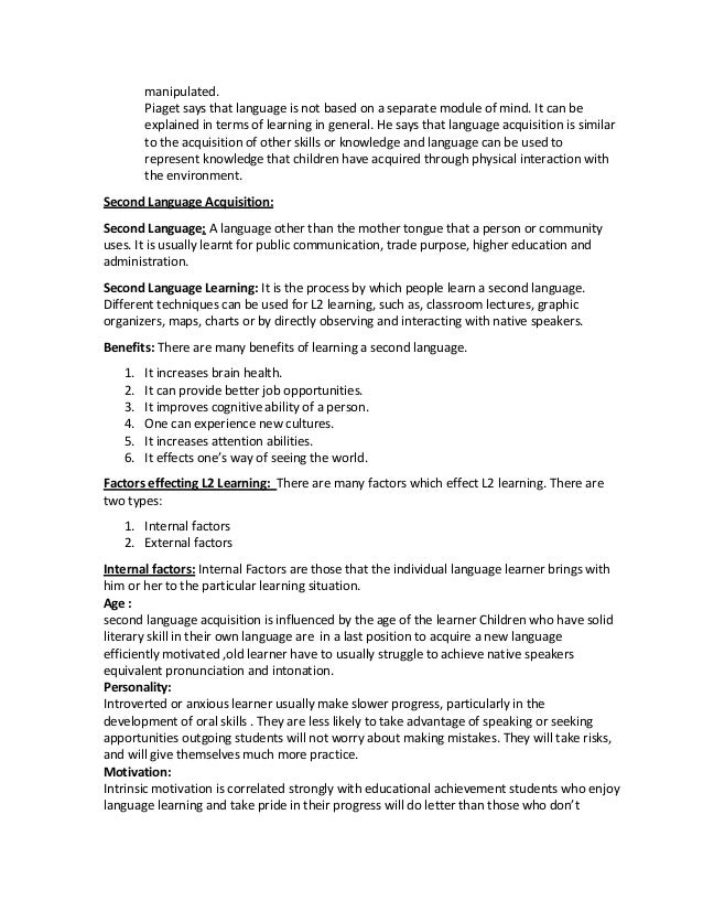 First language acquisition and second language learning