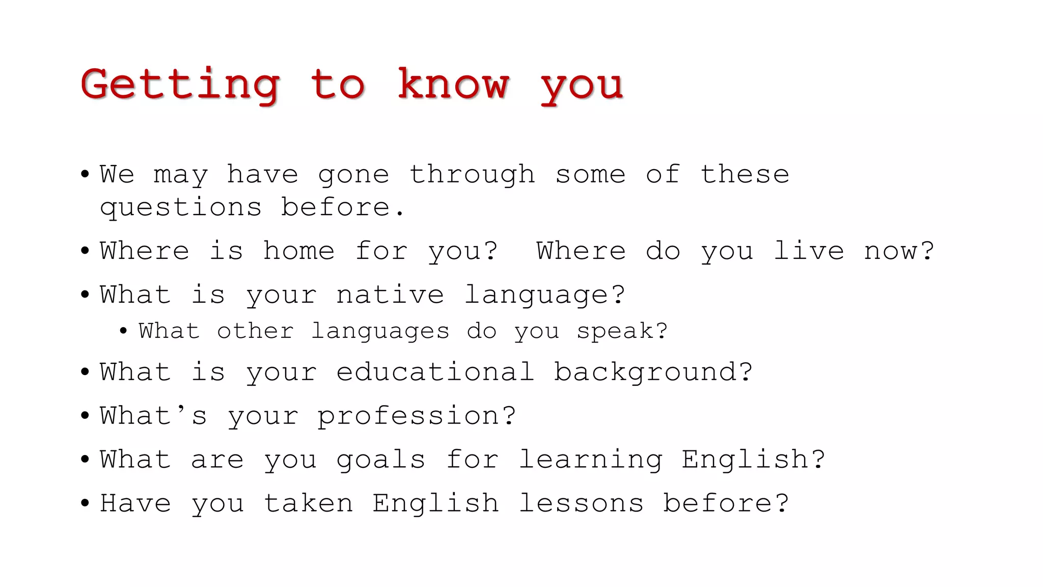 First lesson (English as a Second Language) | PPT