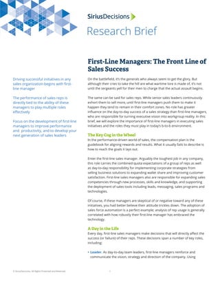 First-Line Managers: The Front Line of Sales Success | PDF