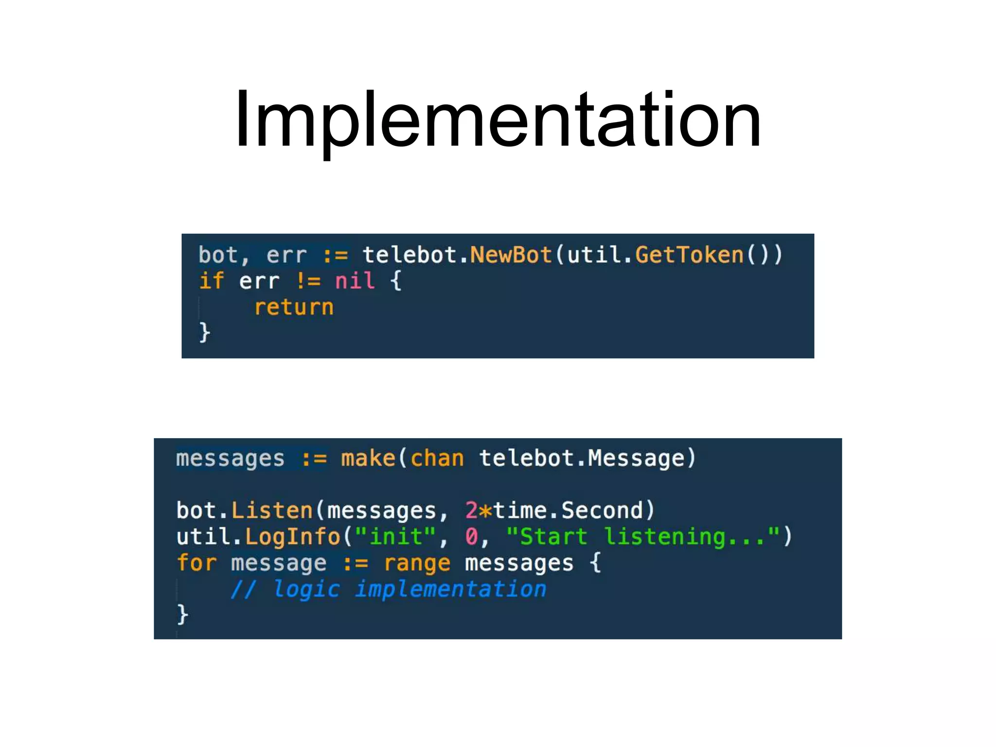 First month with golang - Building Telegram chat bot | PPTX