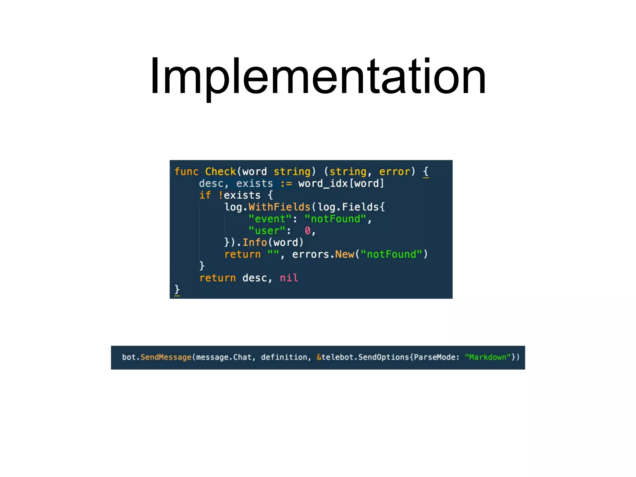 First month with golang - Building Telegram chat bot | PPTX