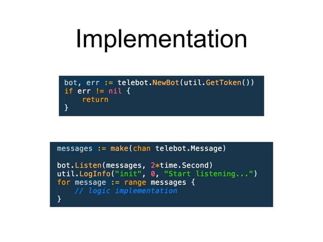 First month with golang - Building Telegram chat bot | PPT