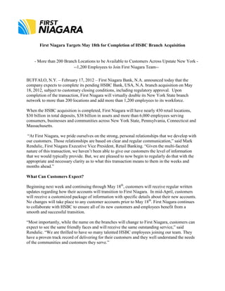 First Niagara Targets May 18th For Completion Of Hsbc Branch ...